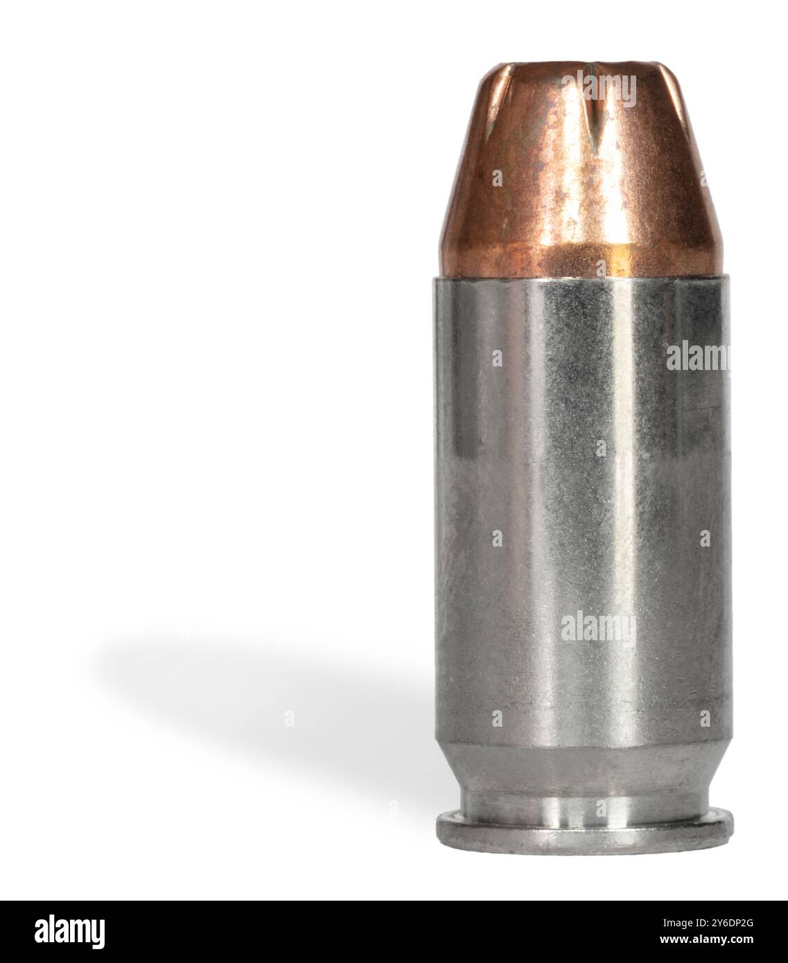 Drop shadow behind a silver colored cartridge with a copper plated ...