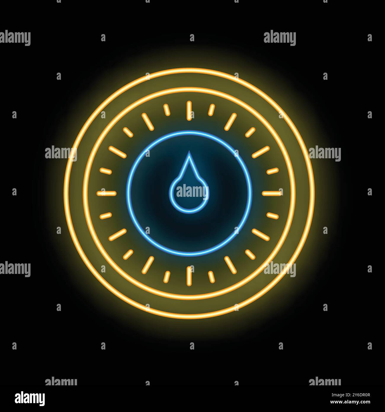 Glowing neon line water meter icon isolated on black background with ...