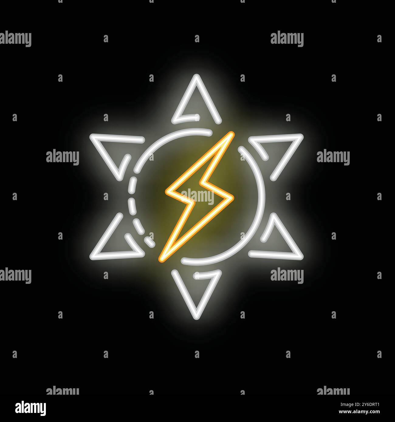 Neon solar energy symbol with sun and lightning bolt representing ...