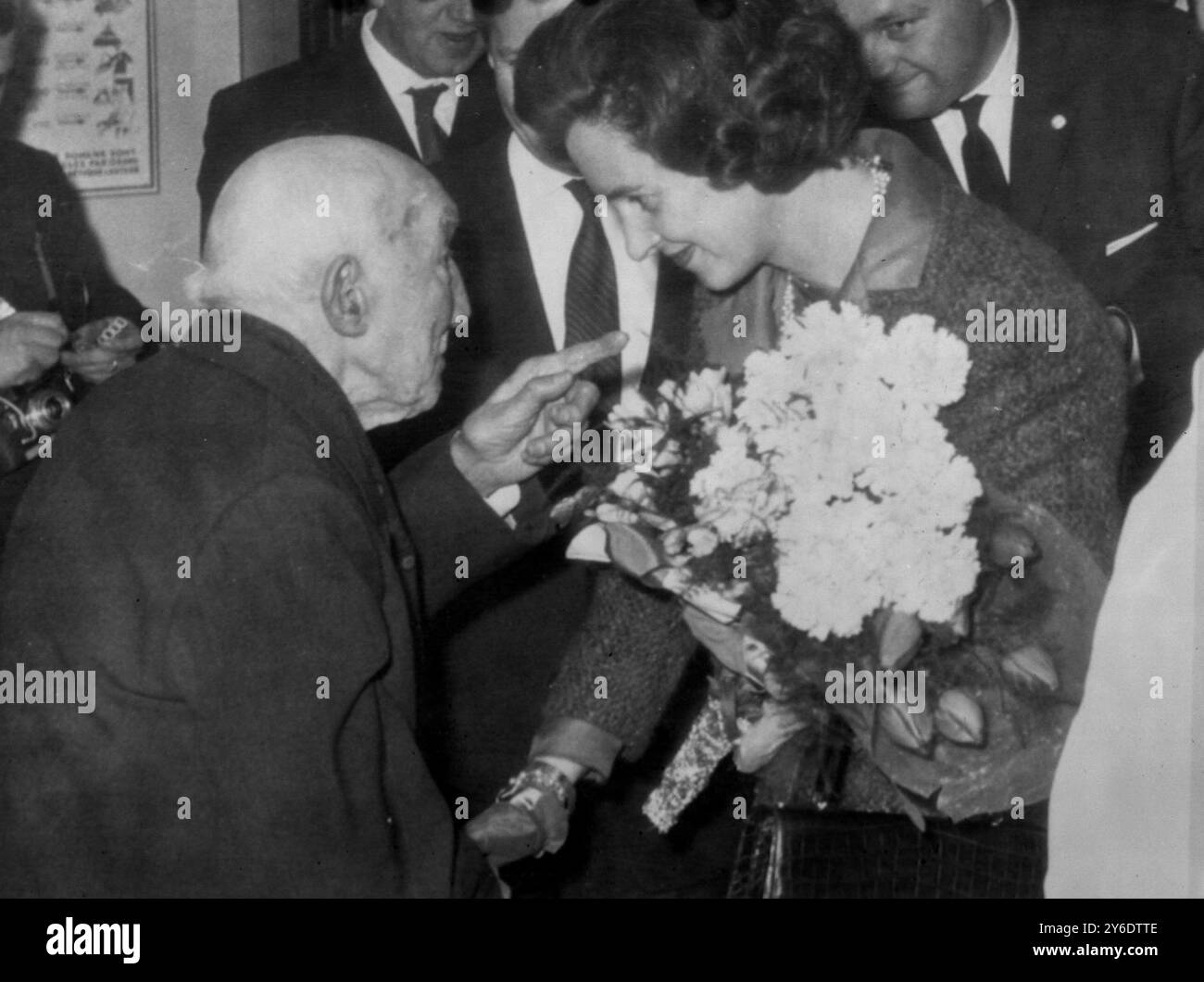 QUEEN FABIOLA SHAKES HANDS WITH AGED PATIENT IN ATH, BELGIUM ; 14 MARCH ...