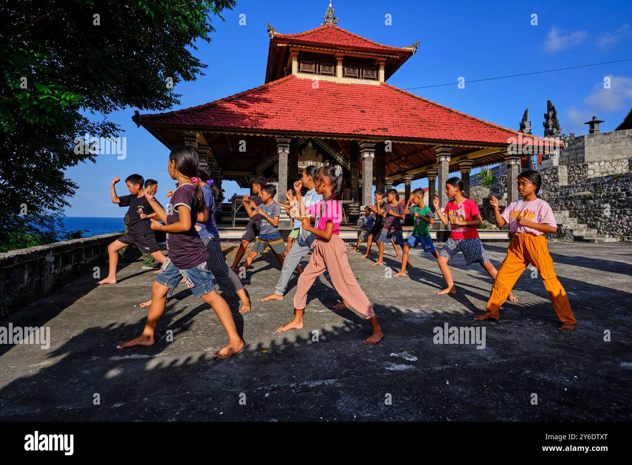 Indonesia, Bali, Nusa Penida, karate training in the Segara Yeh Ulakan ...