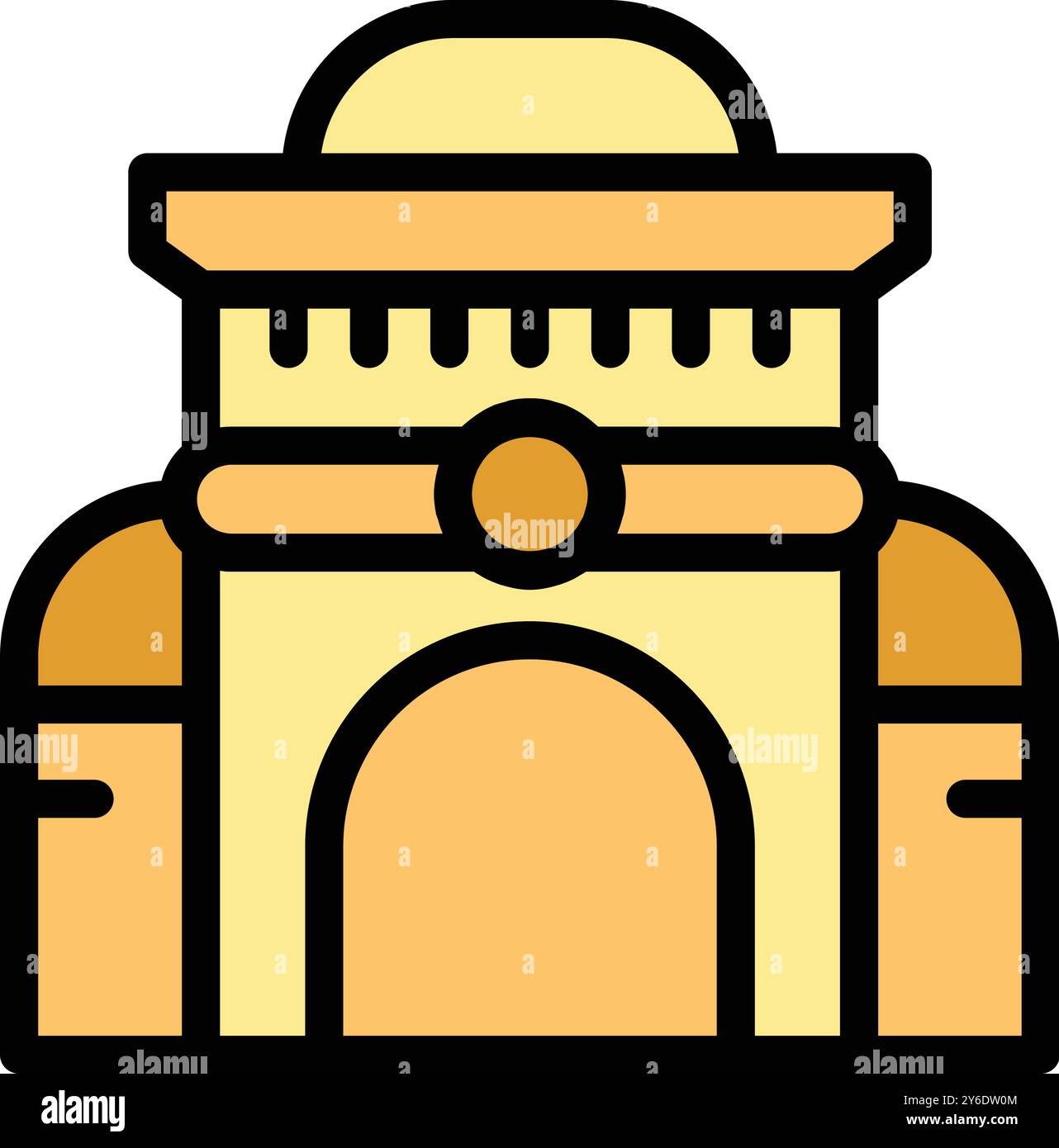 Yellow triumphal arch with gold elements, isolated on white background ...