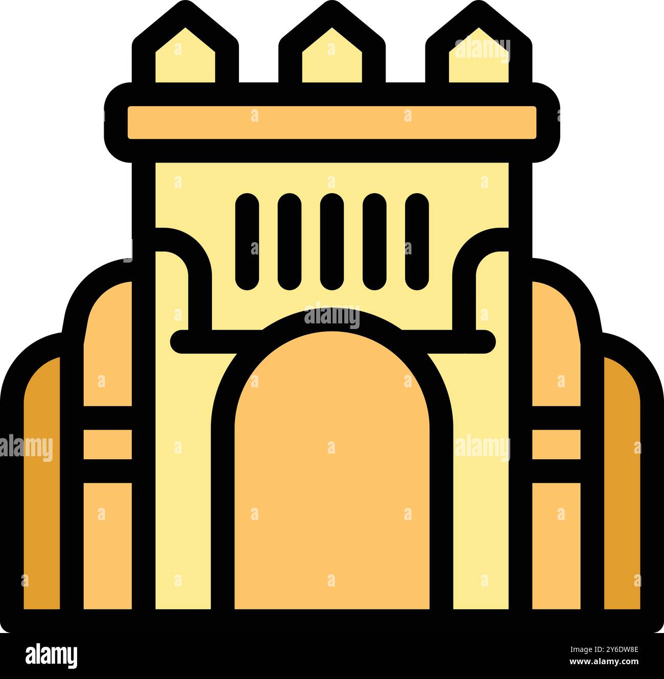 This illustration features an ancient building with an arch entrance ...