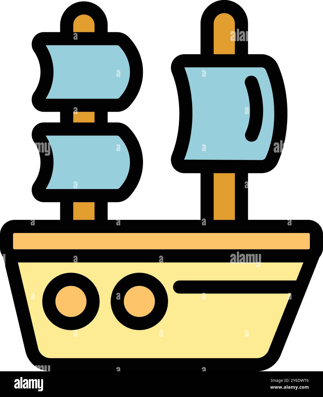 Cartoon sailboat is sailing on the ocean waves, with its sails full of wind Stock Vector Image ...