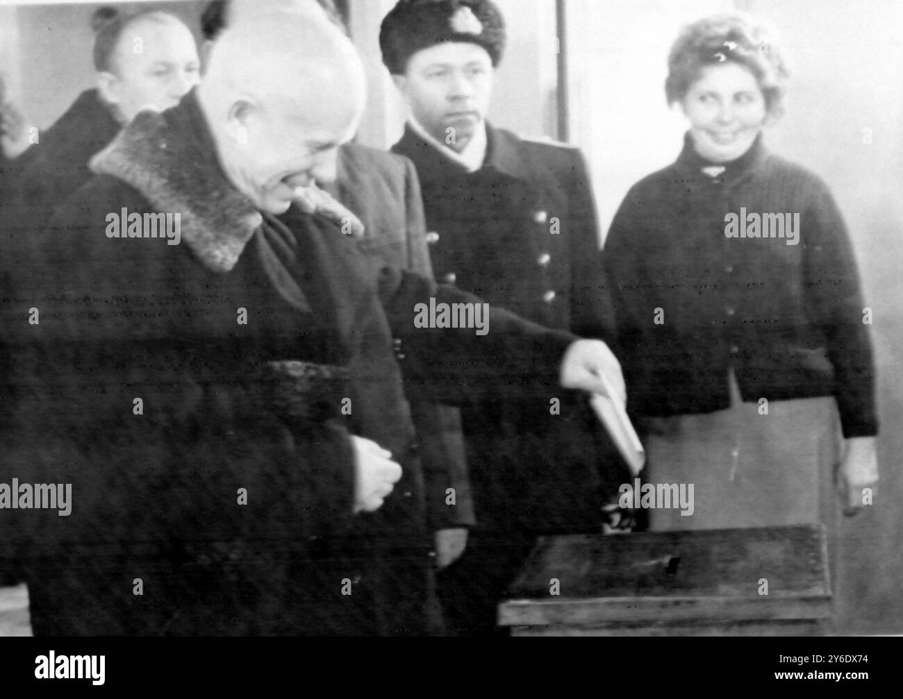 SOVIET PRIME MINISTER NIKITA KHRUSHCHEV AT ELECTIONS CASTING VOTE IN ...