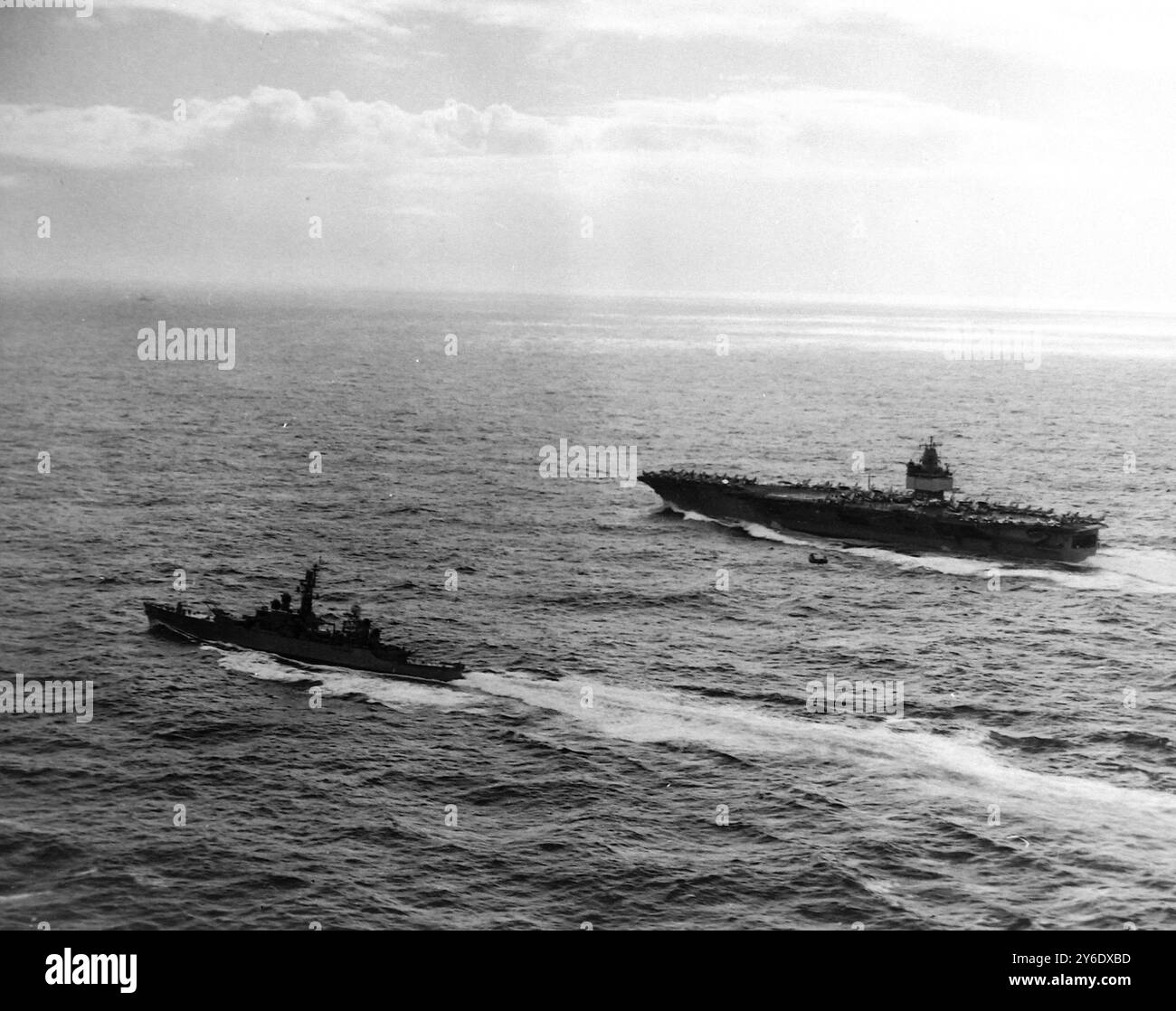 US NAVY USS ENTERPRISE WITH USS BAINBRIDGE ; 1 MARCH 1963 Stock Photo ...
