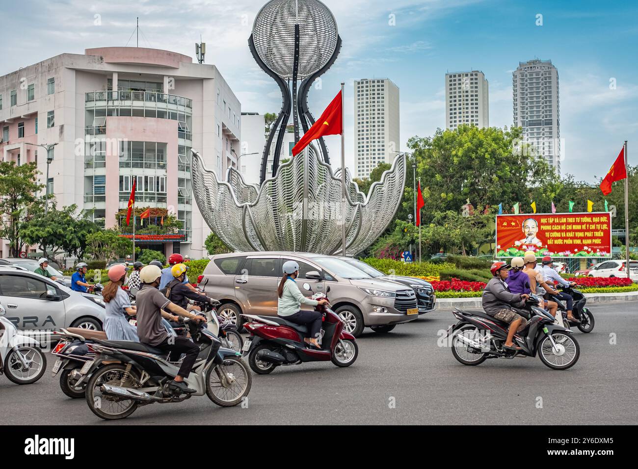 Motorcycles traffic jam on the on the roundabout in Nha Trang Vietnam ...