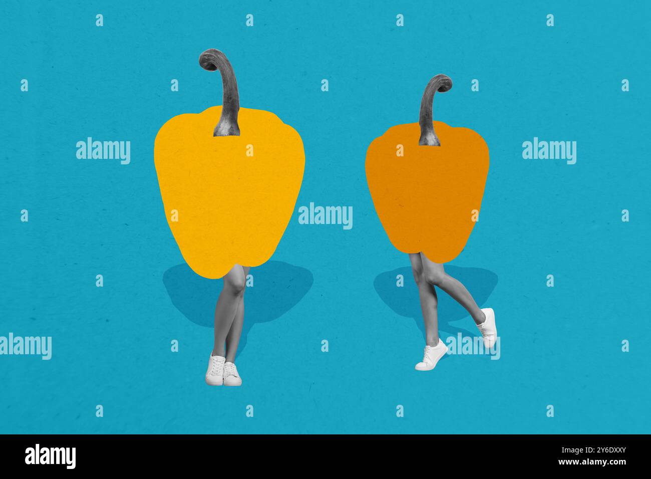 Creative poster collage of paprika pepper body girls legs walking ...