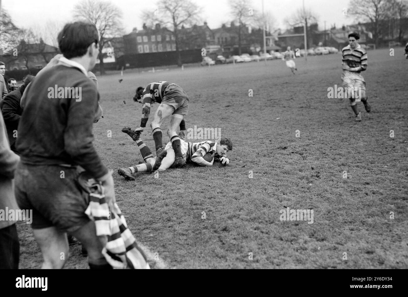 WRIGHT E ROGERS D A RUGGER IN RUGBY ACTION / ; 21 FEBRUARY 1963 Stock ...