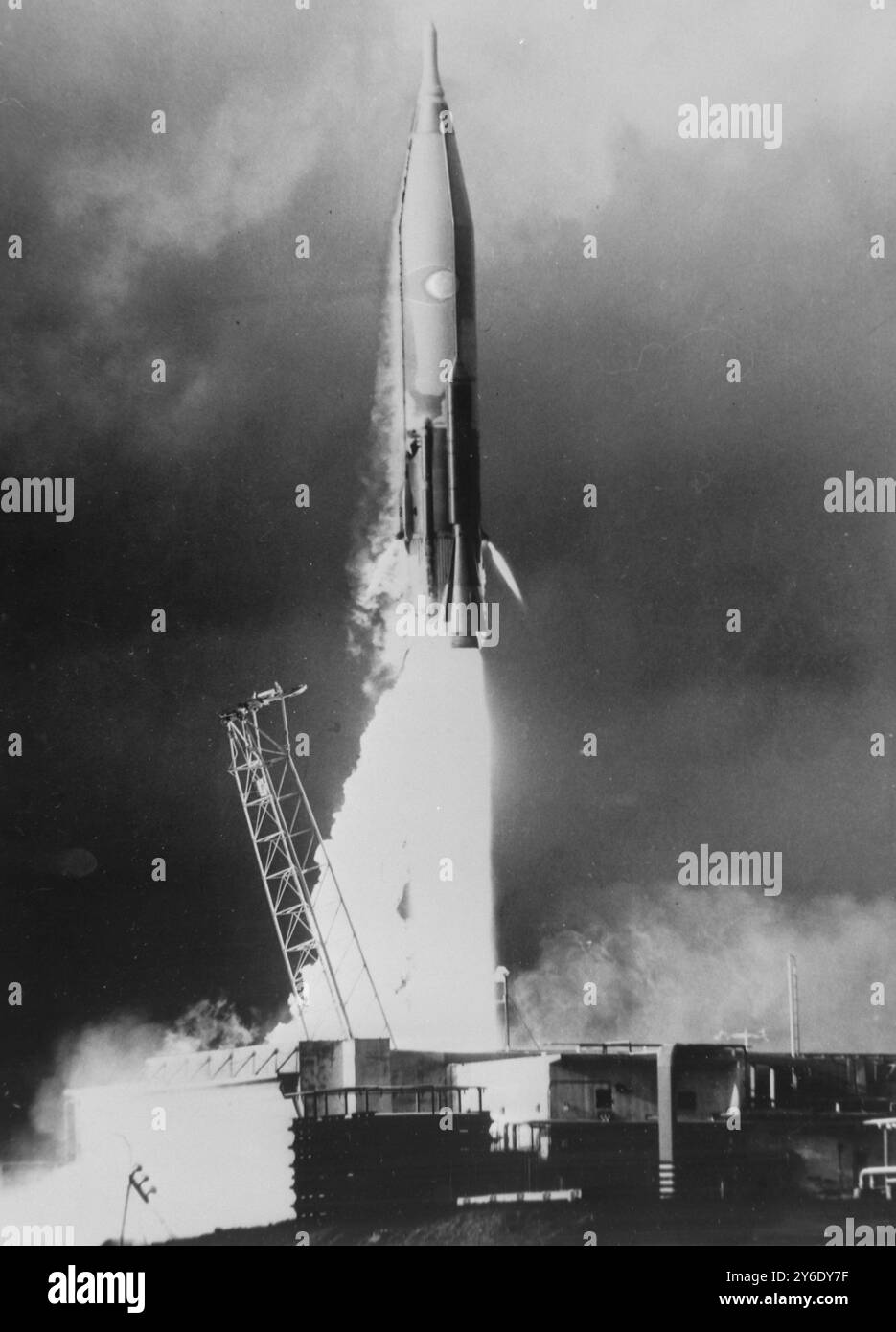 GUIDED MISSILE ATLAS LIFTS FROM LAUNCH PAD IN VANDERBERG ; 20 FEBRUARY ...