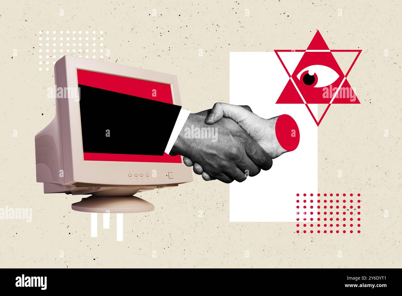 Composite photo collage of business people support cooperation peek pc ...