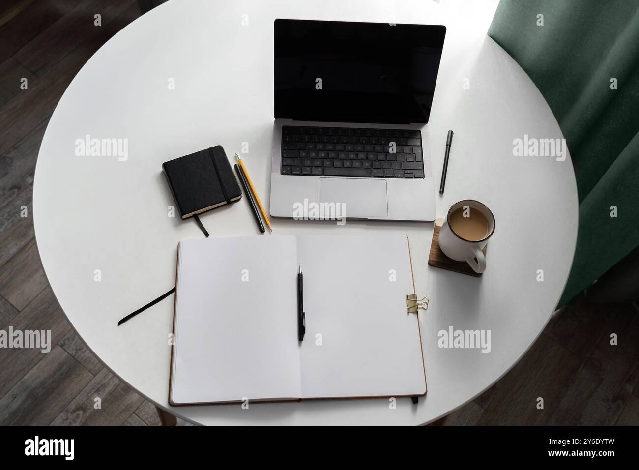 Home Office Desk with Laptop Stock Photo - Alamy