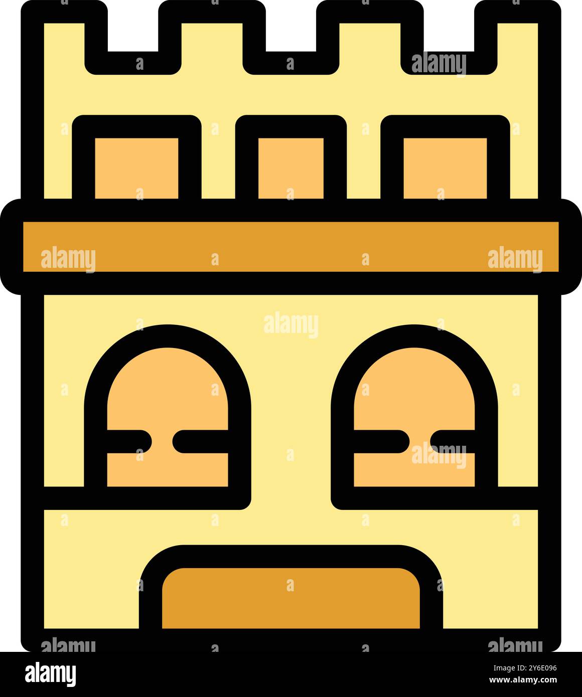 Simple and colorful icon of a medieval castle building facade featuring ...