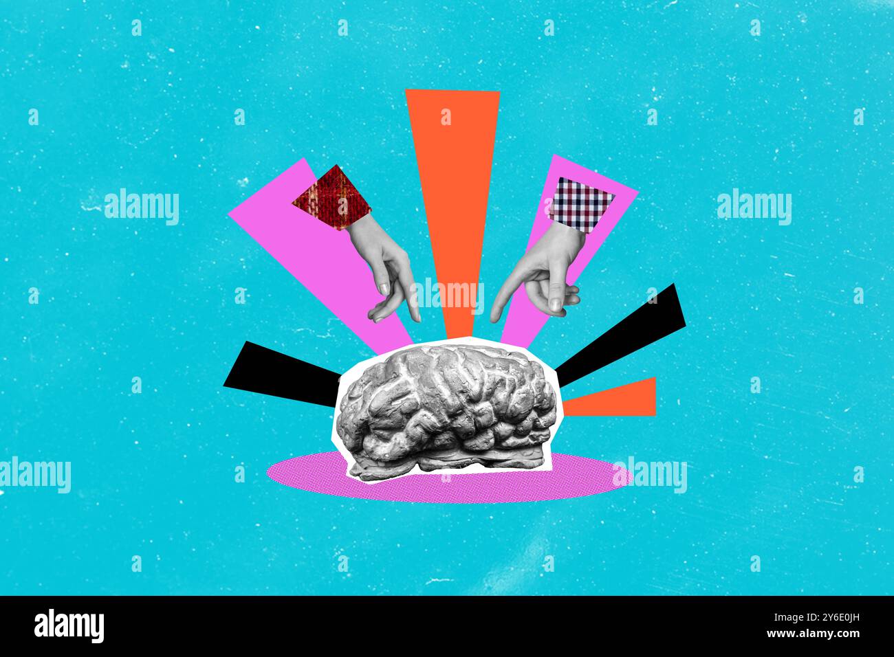 Composite photo collage of hands point core brain cortex neurology ...