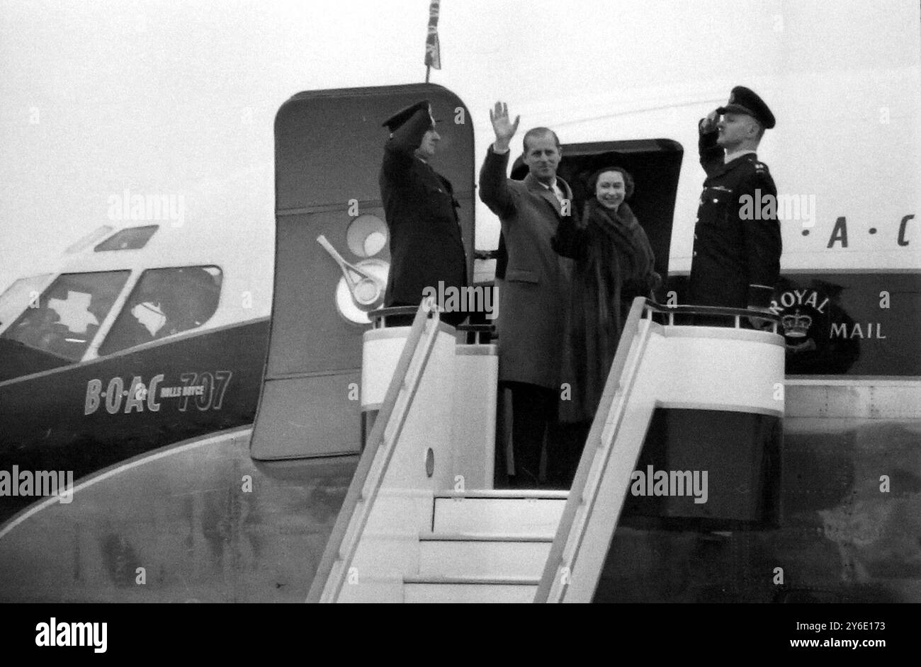 QUEEN ELIZABETH II AND PRINCE PHILIP WAVE FROM PLANE PRIOR DEPARTURE AT ...