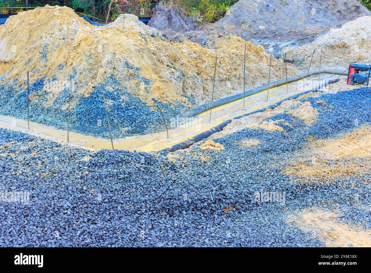 Formwork installation for pouring concrete on building site after ...