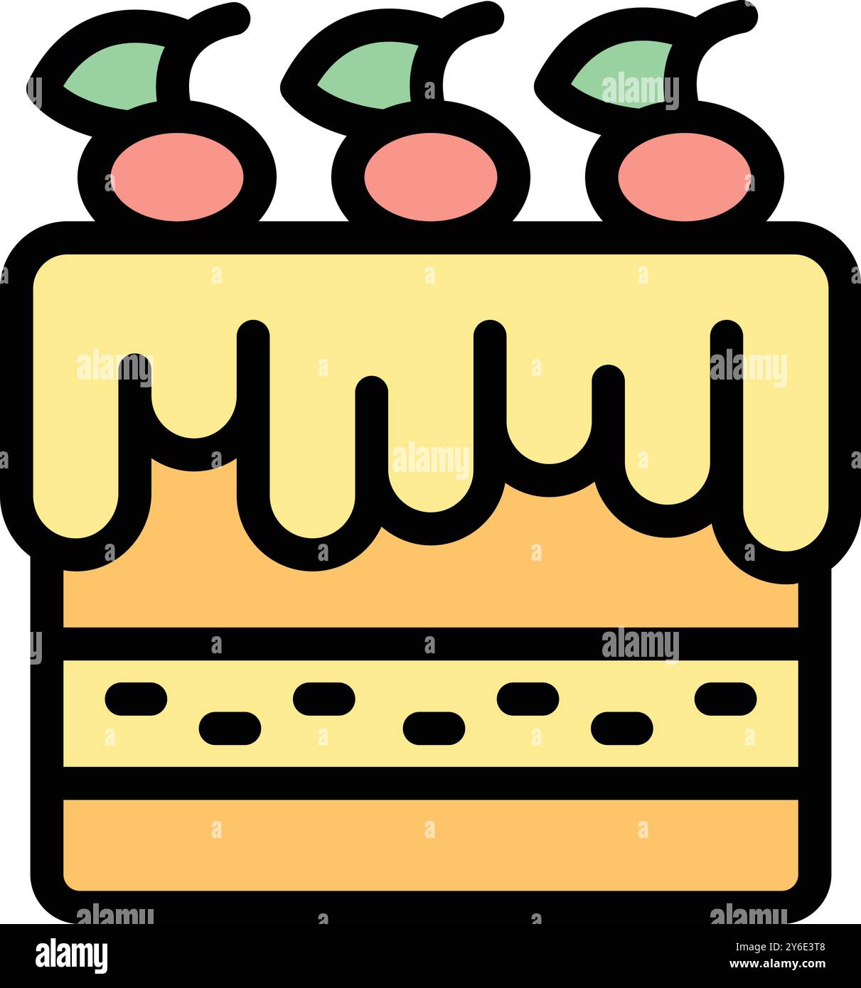 Simple colorful illustration of a square cake with dripping icing and ...