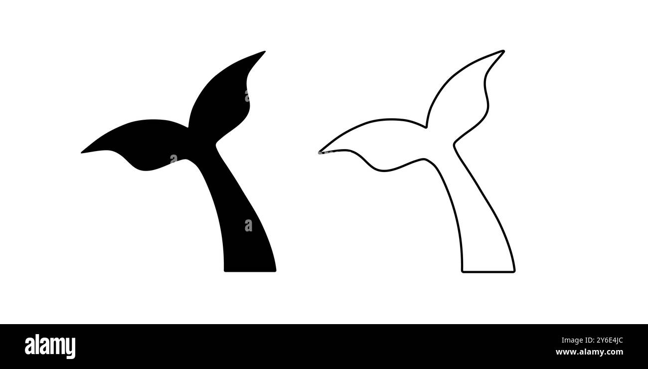 Symbol of whale tail. Abstract black and white dolphin silhouettes for ...