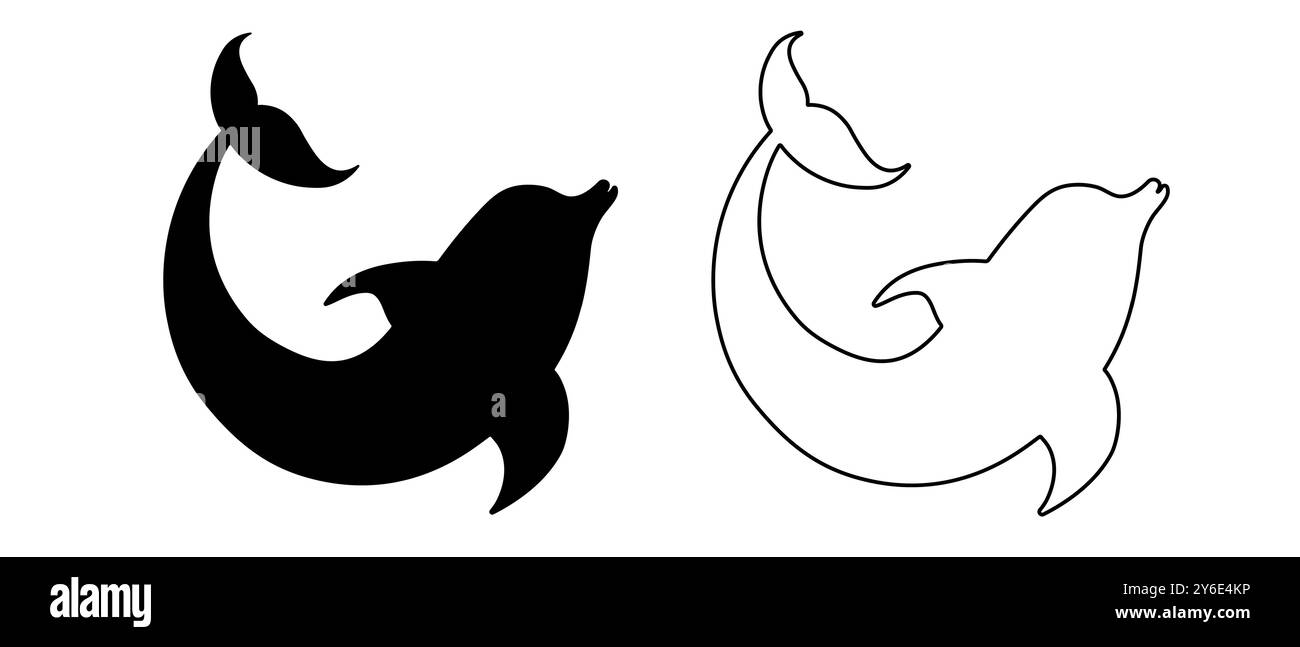 Two dolphin symbols. Abstract black and white dolphin silhouettes for ...