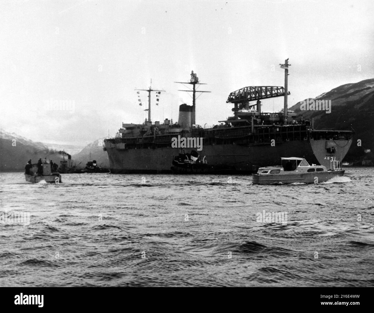 US NAVY SHEPHERED INTO HOLY LOCH BY TUGS ; 12 JANUARY 1963 Stock Photo ...