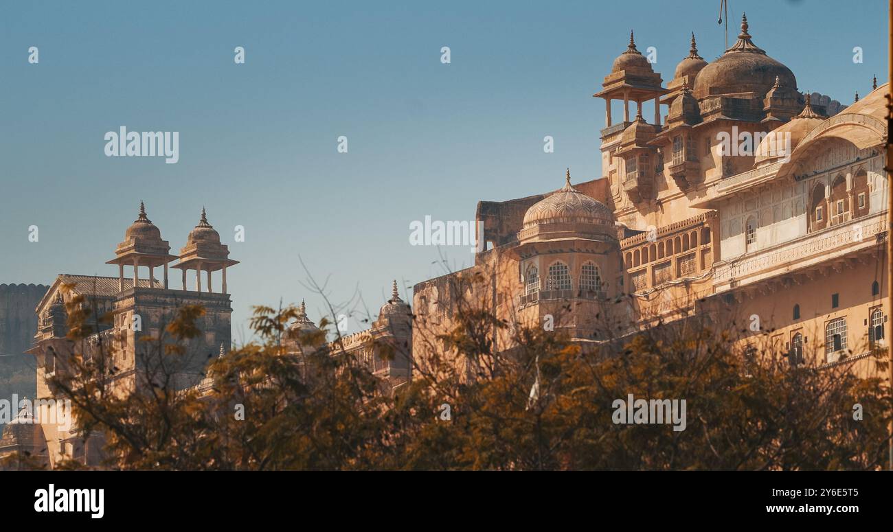 Jaipur, Rajasthan, India. General View Of Amber Fort. Wall And Towers ...