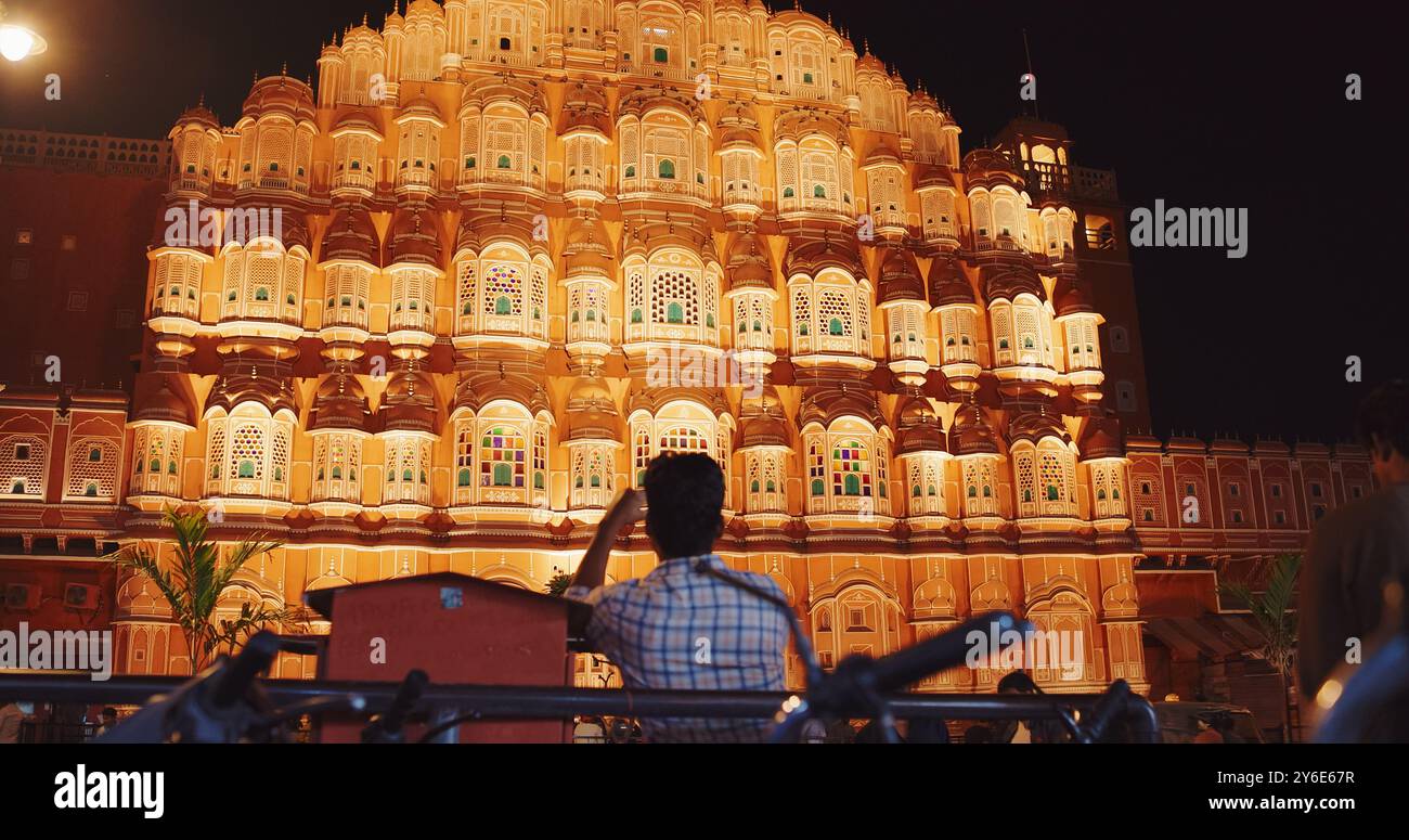 Jaipur, Rajasthan, India. Hawa Mahal Palace In Night Illuminations ...