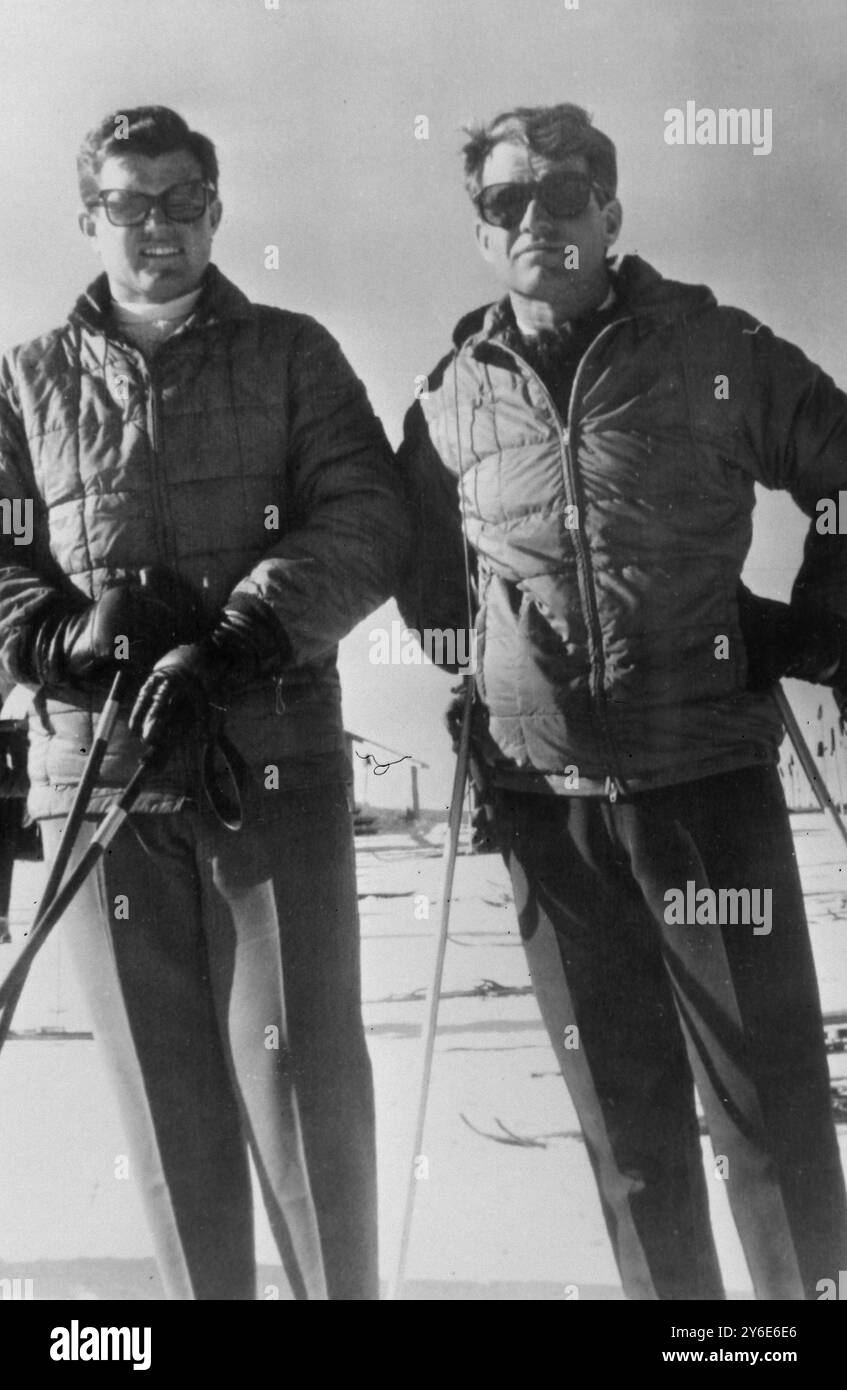 ROBERT KENNEDY WITH BROTHER EDWARD SKIING IN ASPEN / ; 1 JANUARY 1963 ...