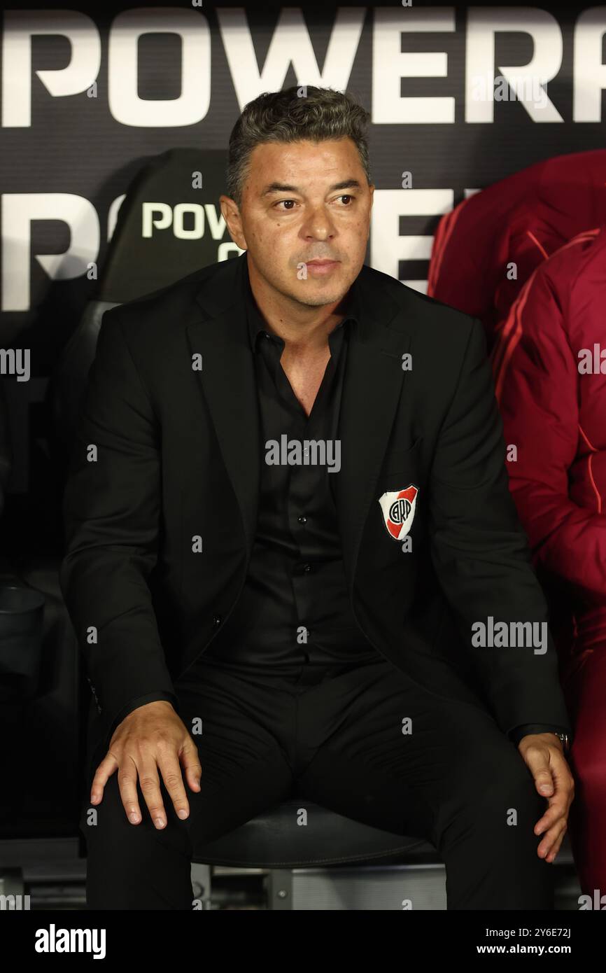 Argentina’s River Plate head coach Marcelo Gallardo gestures before the ...