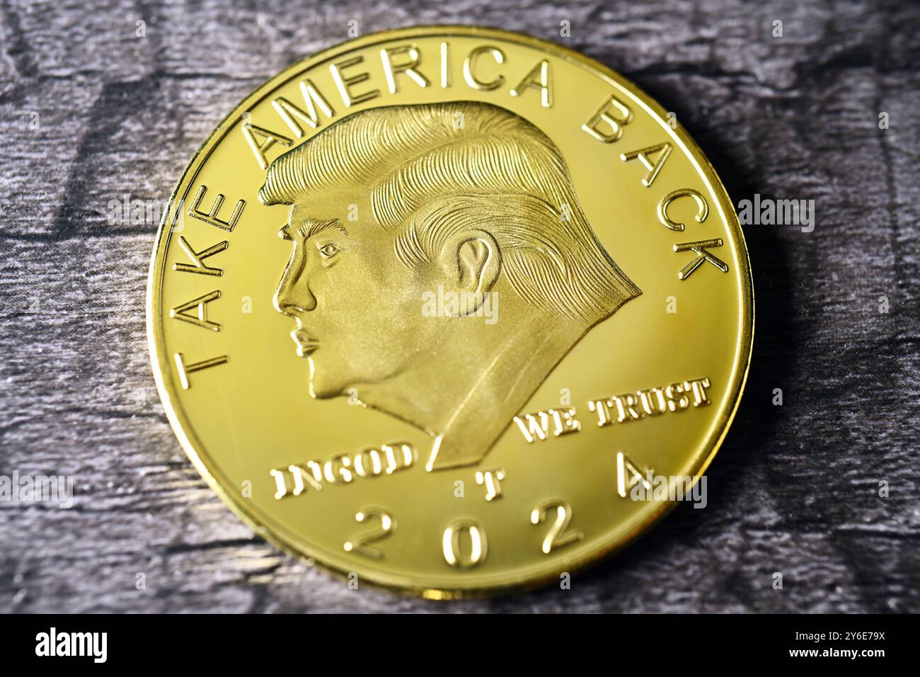Wahlkampfmünze mit dem Porträt von Donald Trump, Symbolfoto US ...