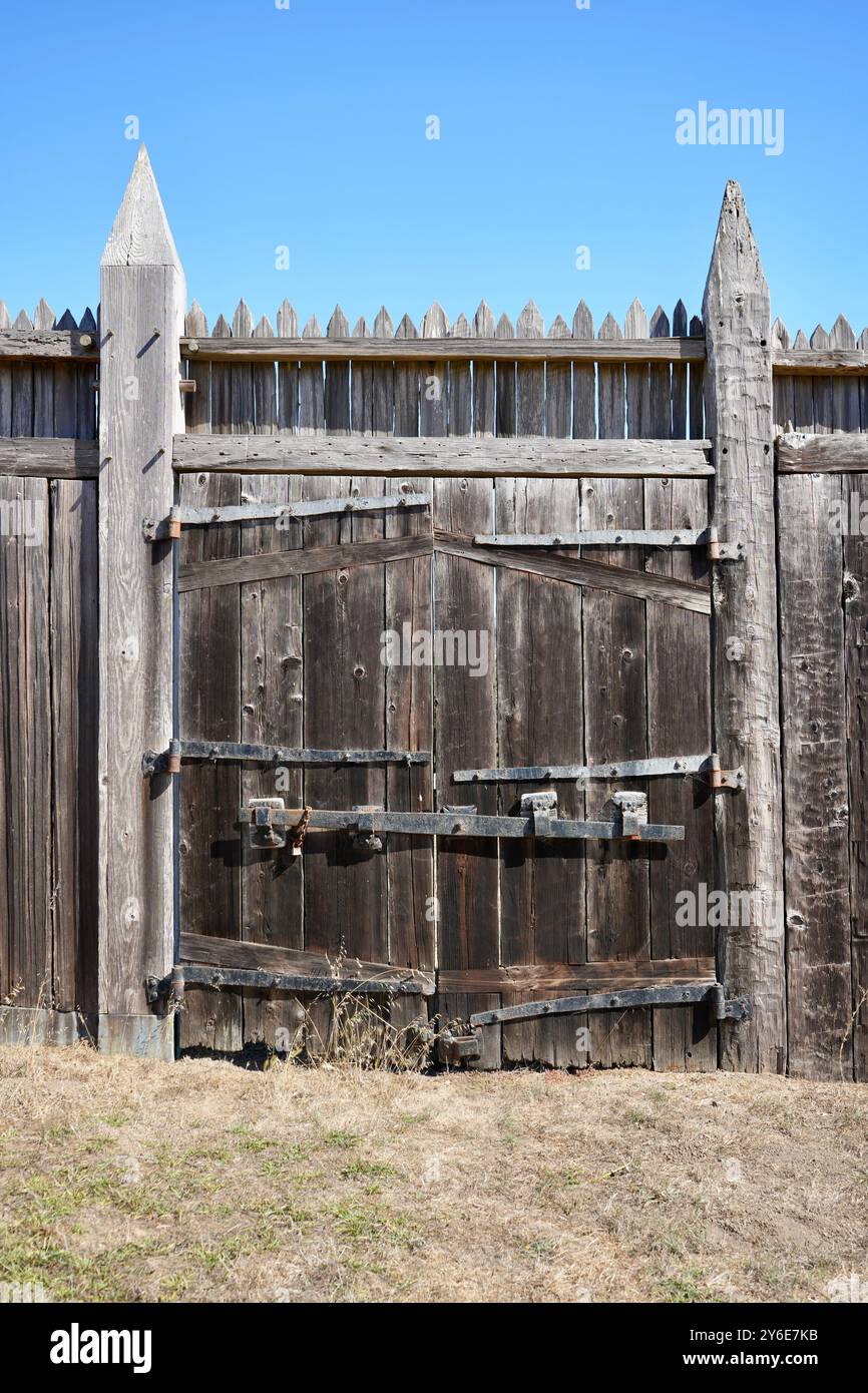 Fort Ross, California, USA. Vintage wooden entrance gates Stock Photo ...