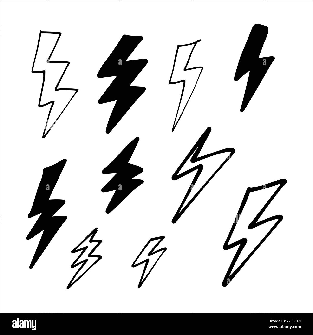 Lightning bolt hand drawn icon for thunderstorm electricity power ...