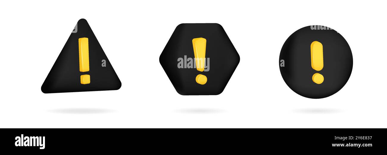 Black warning signs with yellow exclamation mark. Road dangerous symbol ...