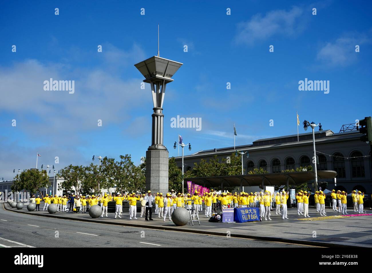 Peaceful Falun Gong demonstration on Harry Bridges Plaza outside the ...