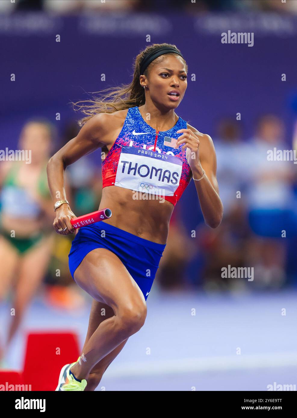Gabrielle Thomas participating in the 4X400 meters relay at the Paris ...