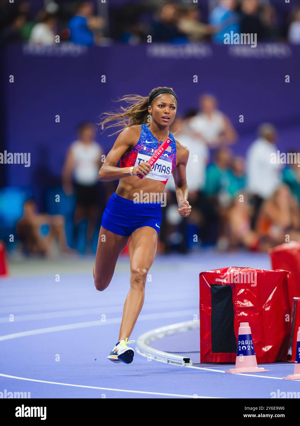 Gabrielle Thomas participating in the 4X400 meters relay at the Paris ...