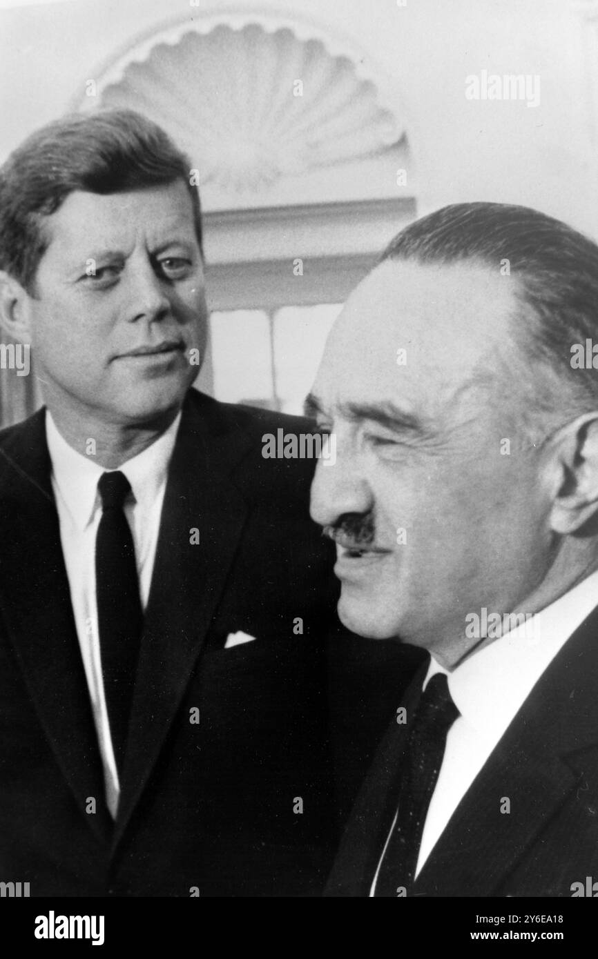 US AMERICAN PRESIDENT JOHN F KENNEDY WITH ANASTAS MIKOYAN AT WHITE ...