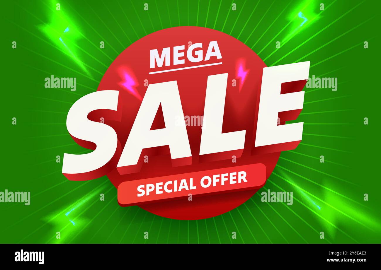 Special offer banner, mega sale off, store poster sticker. Vector ...