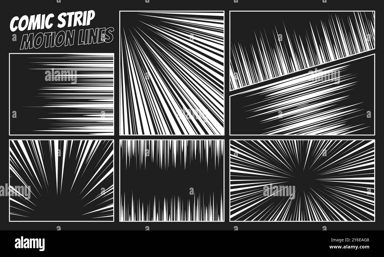 Comic strip radial motion lines set. Anime comics book super hero speed ...