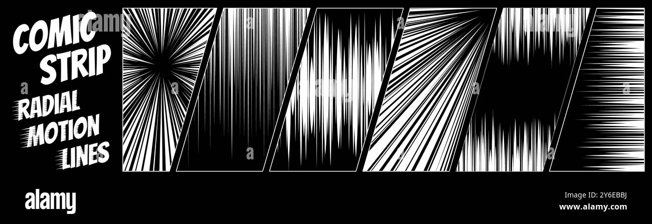 Comic strip radial motion lines set. Anime comics book super hero speed ...