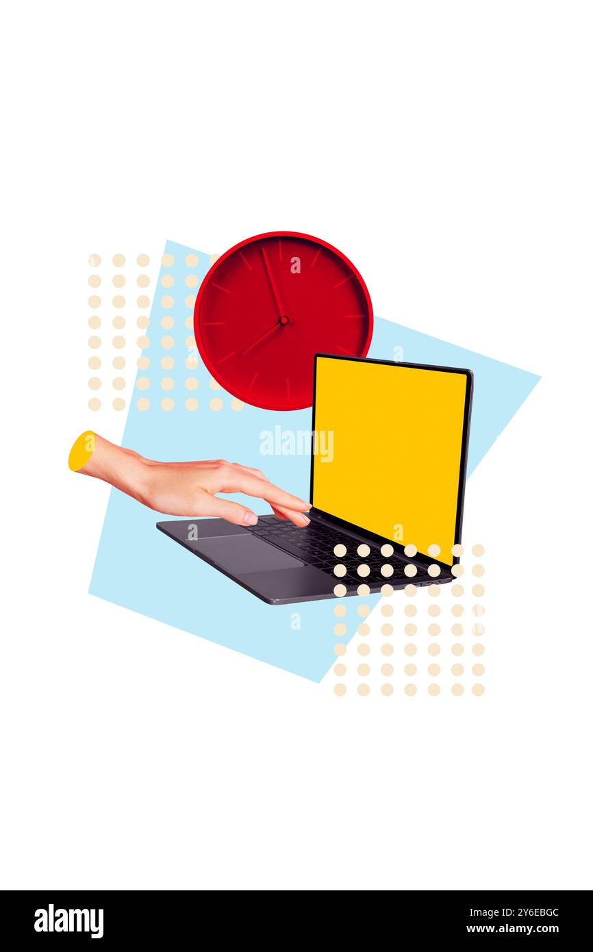 Sketch image composite trend artwork 3D collage of clock time deadline ...