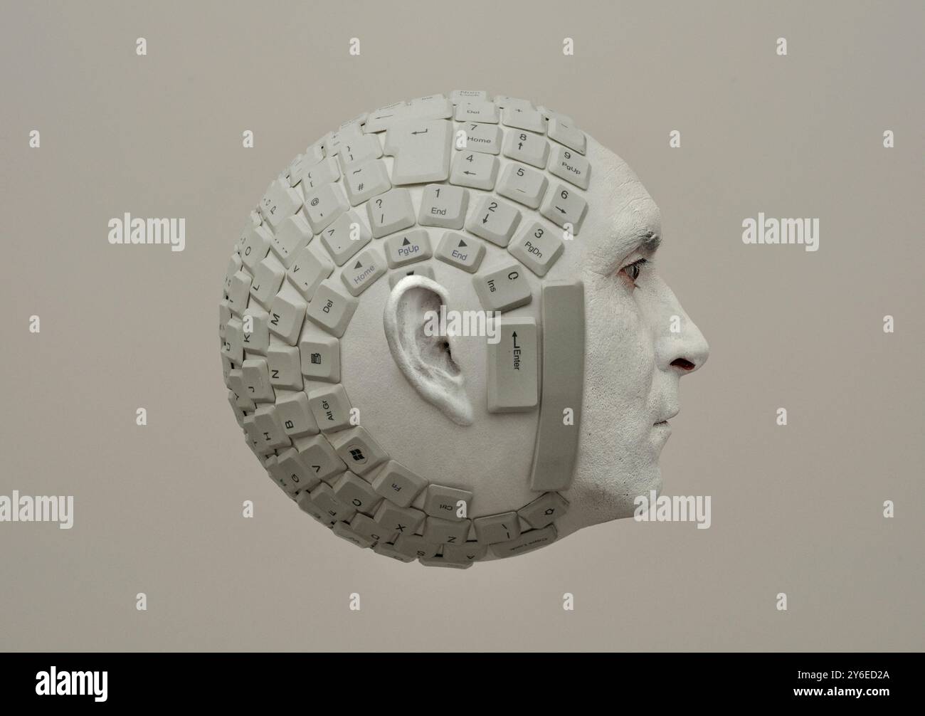 surreal head with keyboard keys covering it Stock Photo - Alamy