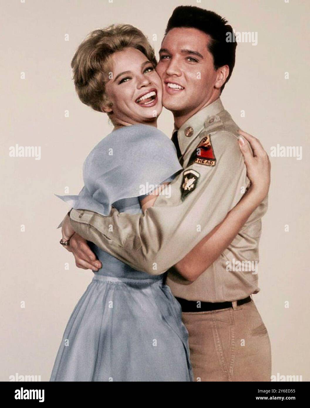 Juliet Prowse and Elvis Presley share a joyful embrace in a G.I. Blues ...