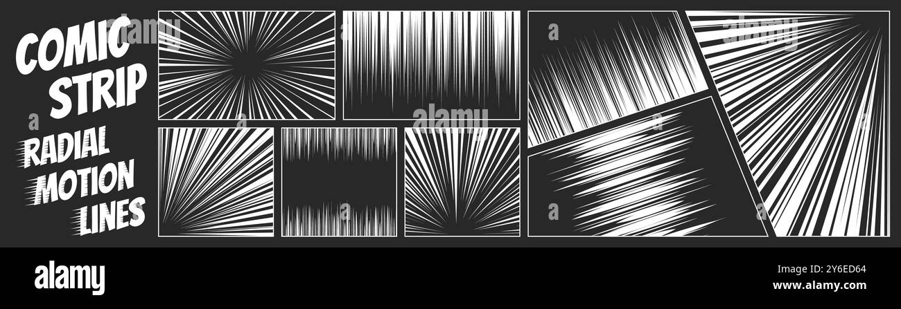 Comic strip radial motion lines set. Anime comics book super hero speed ...