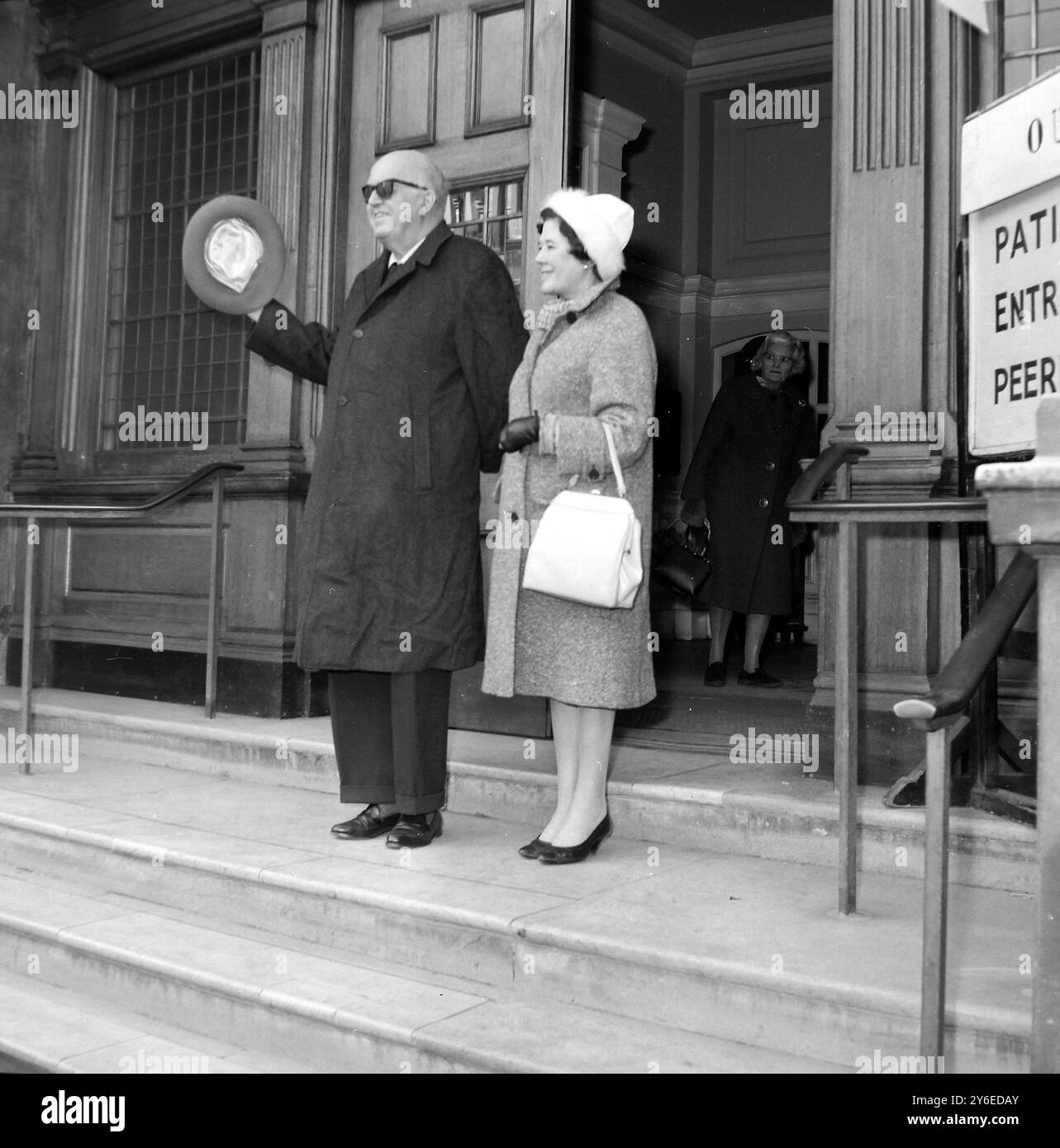 SIR CHARLES SNOW WITH WIFE AFTER EYE OPERATION AT MOORFILES HOSPITAL IN ...