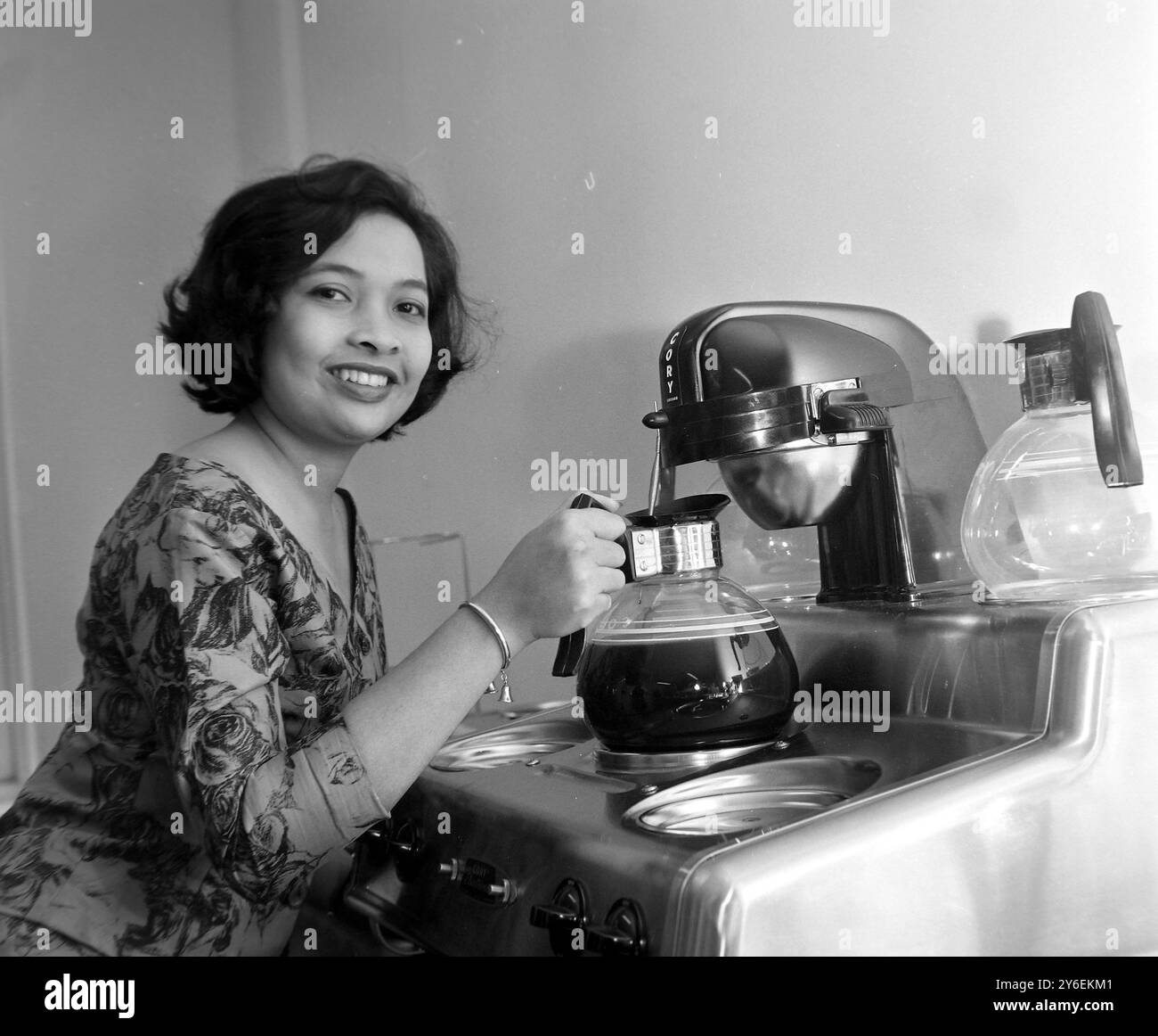 MISS HAMIZAH JAMIL WITH COFFEE MACHINE ; 22 OCTOBER 1962 Stock Photo ...