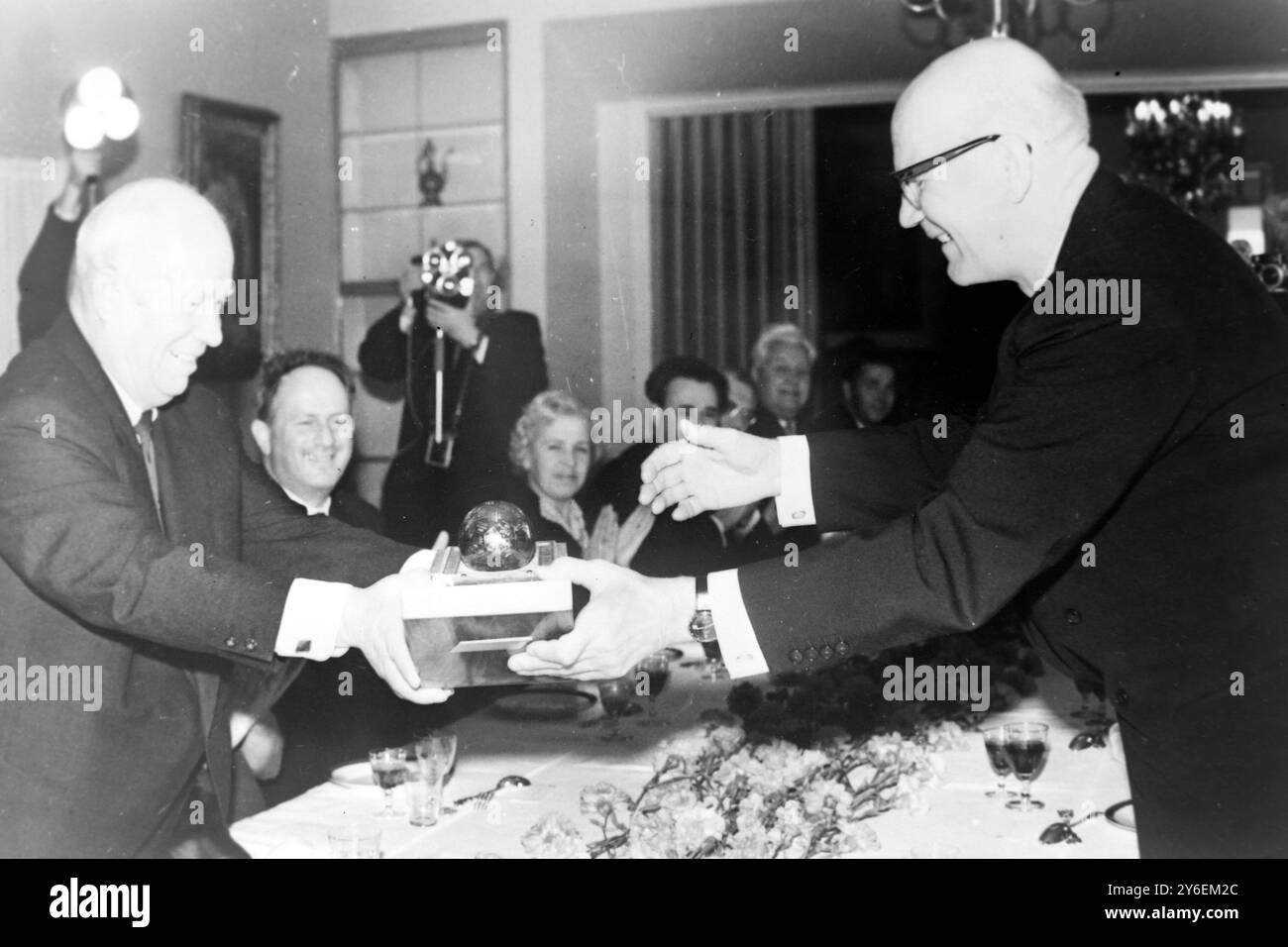 SOVIET PRIME MINISTER NIKITA KHRUSHCHEV WITH PRESIDENT OF FINLAND URHO ...