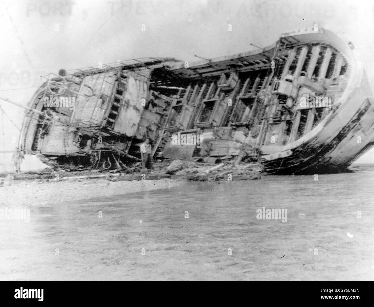 SHIPS RESCUE HULL OF JAPANESE TRAWLER FROM WHICH THEY WERE SHIPWRECK ...