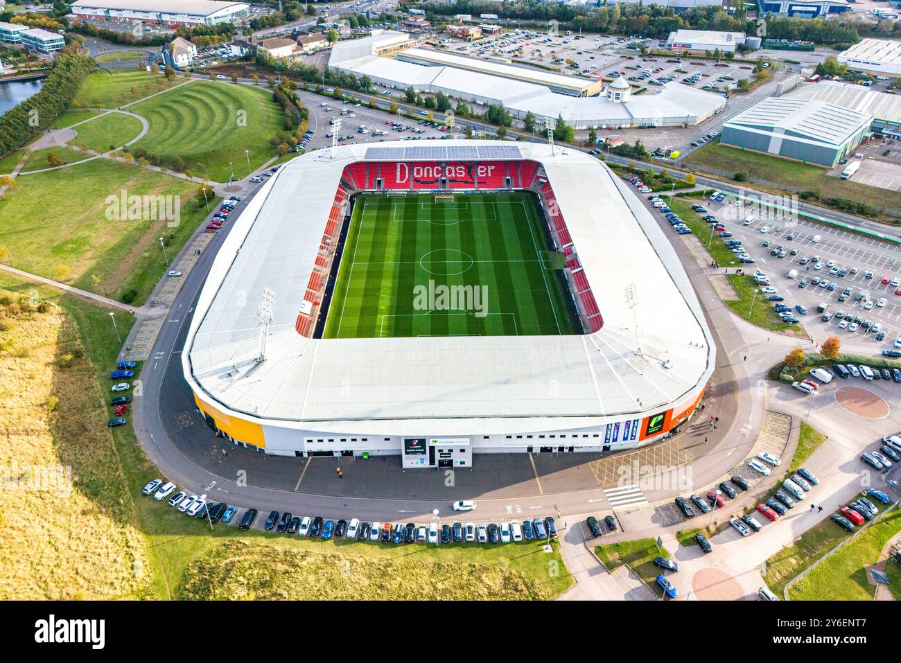 Aerial general view of the Eco-Power Stadium, Doncaster, England ...