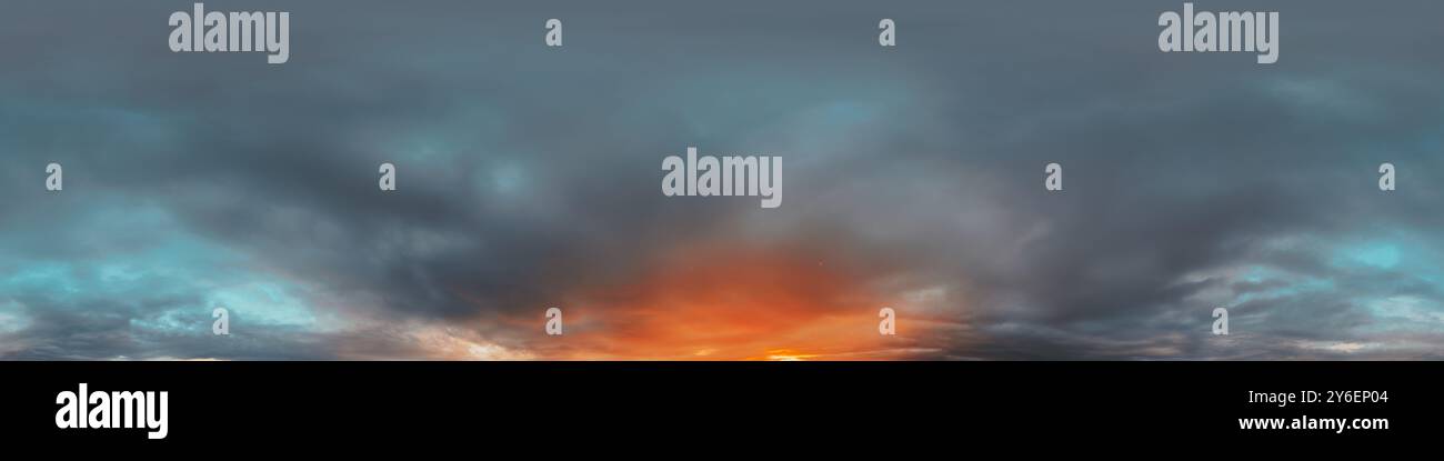 Dramatic Sunset sky 360 panorama. Vibrant sky with bright glowing red ...