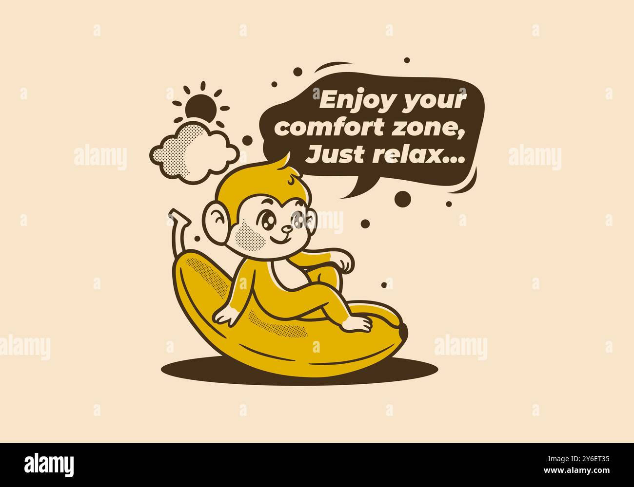 Enjoy your comfort zone. Retro Mascot character illustration of cute ...